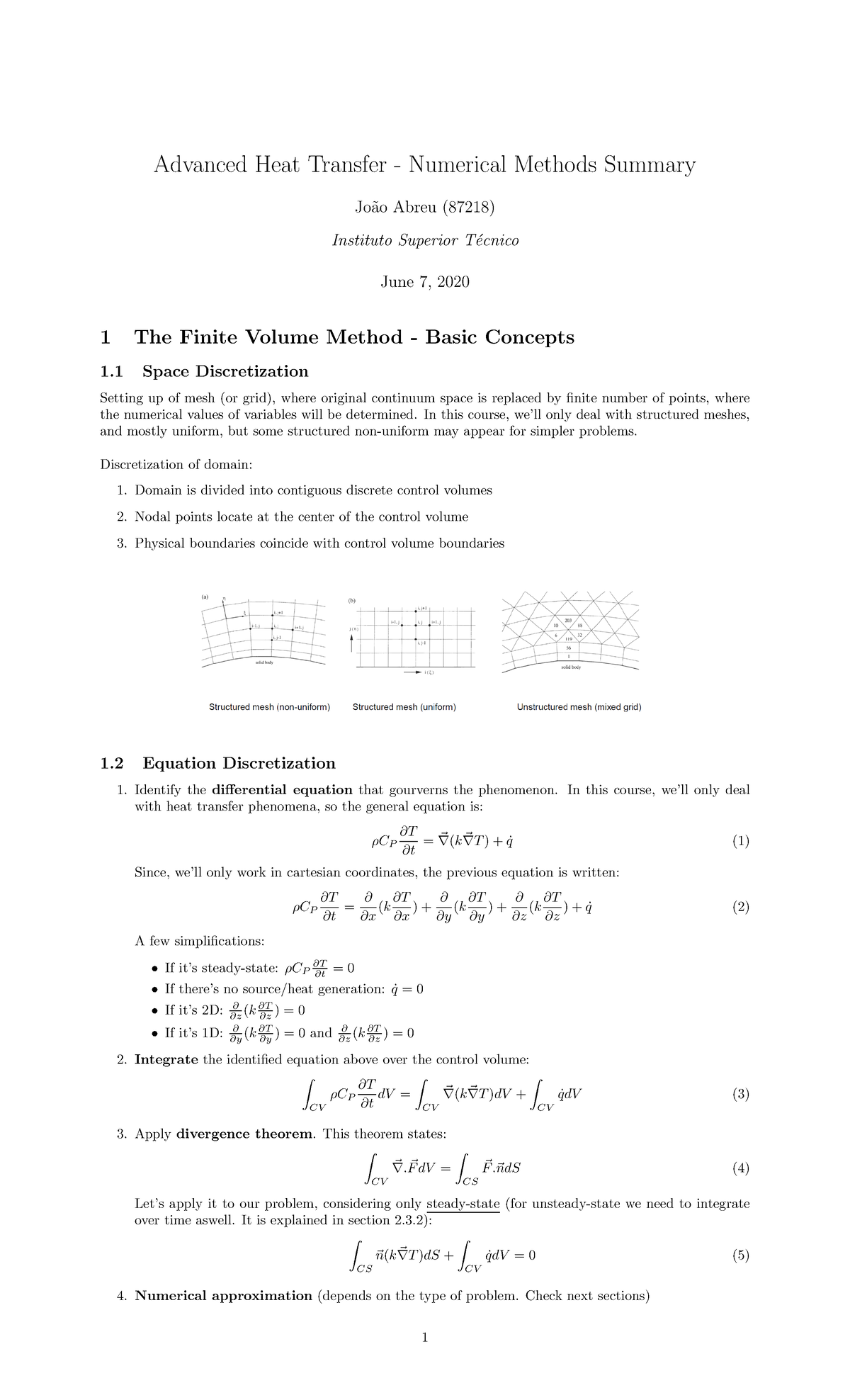 Resumo III - Advanced Heat Transfer - Numerical Methods Summary Jo ̃ao ...