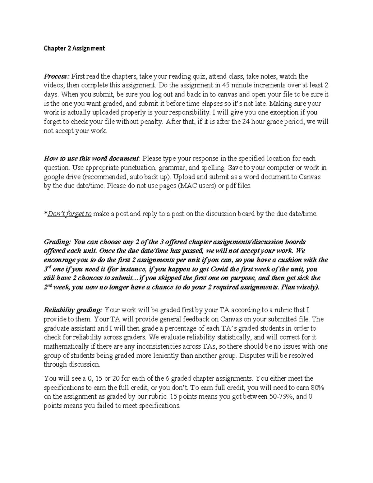Chapter 2 Assignment-fall24 - Chapter 2 Assignment Process: First read the chapters, take your ...