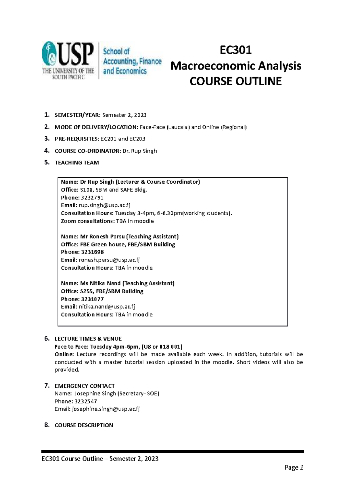 EC301 CO 2023A-Final - very useful - EC Macroeconomic Analysis COURSE OUTLINE 1. SEMESTER/YEAR ...