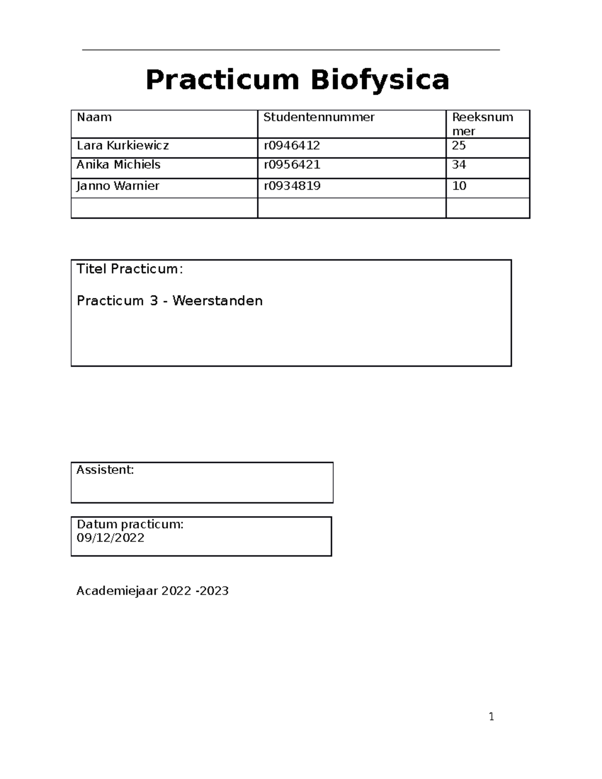 Verslag weerstanden 2022 2023 anika - Practicum Biofysica Naam ...
