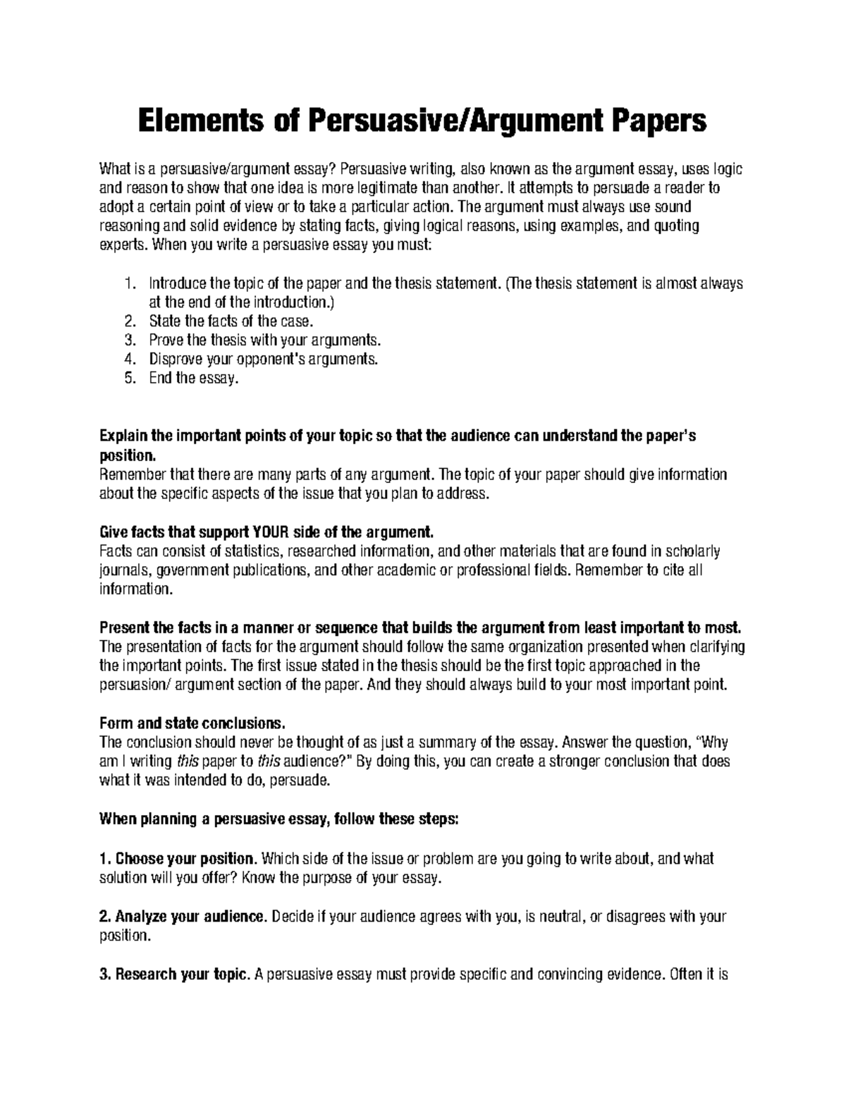 Elementsof Persuasive - Elements of Persuasive/Argument Papers What is ...