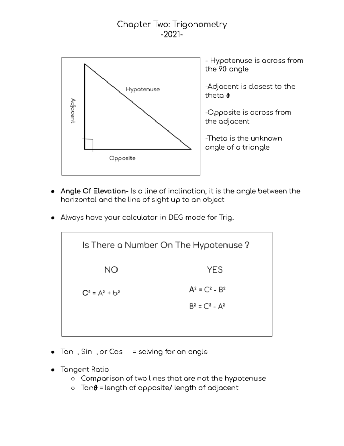 Chapter 2- Trigonometry Math 20-1 unit summery guide - Chapter Two ...