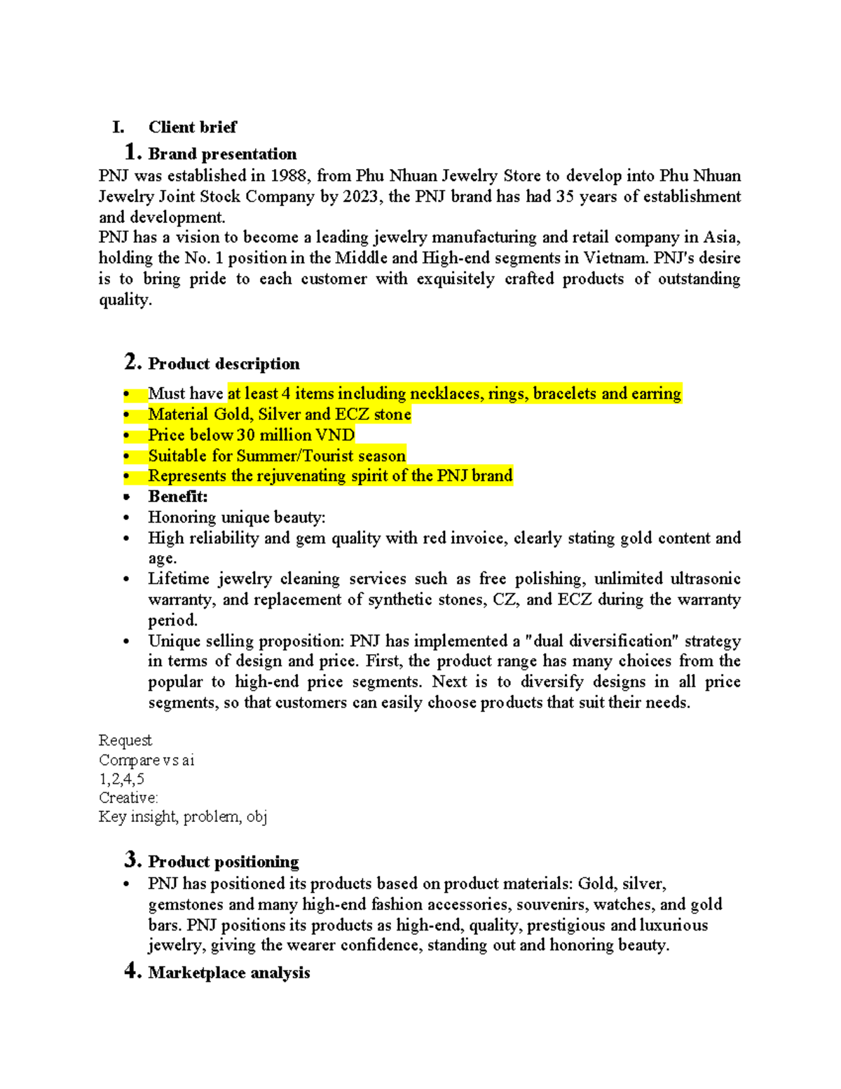 Client brief - nope - I. Client brief 1. Brand presentation PNJ was ...