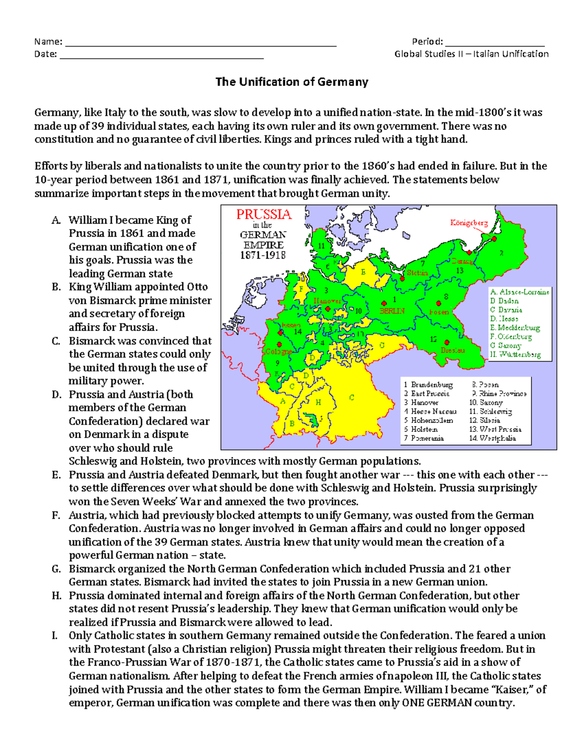 Unification Of Germany Cartoon