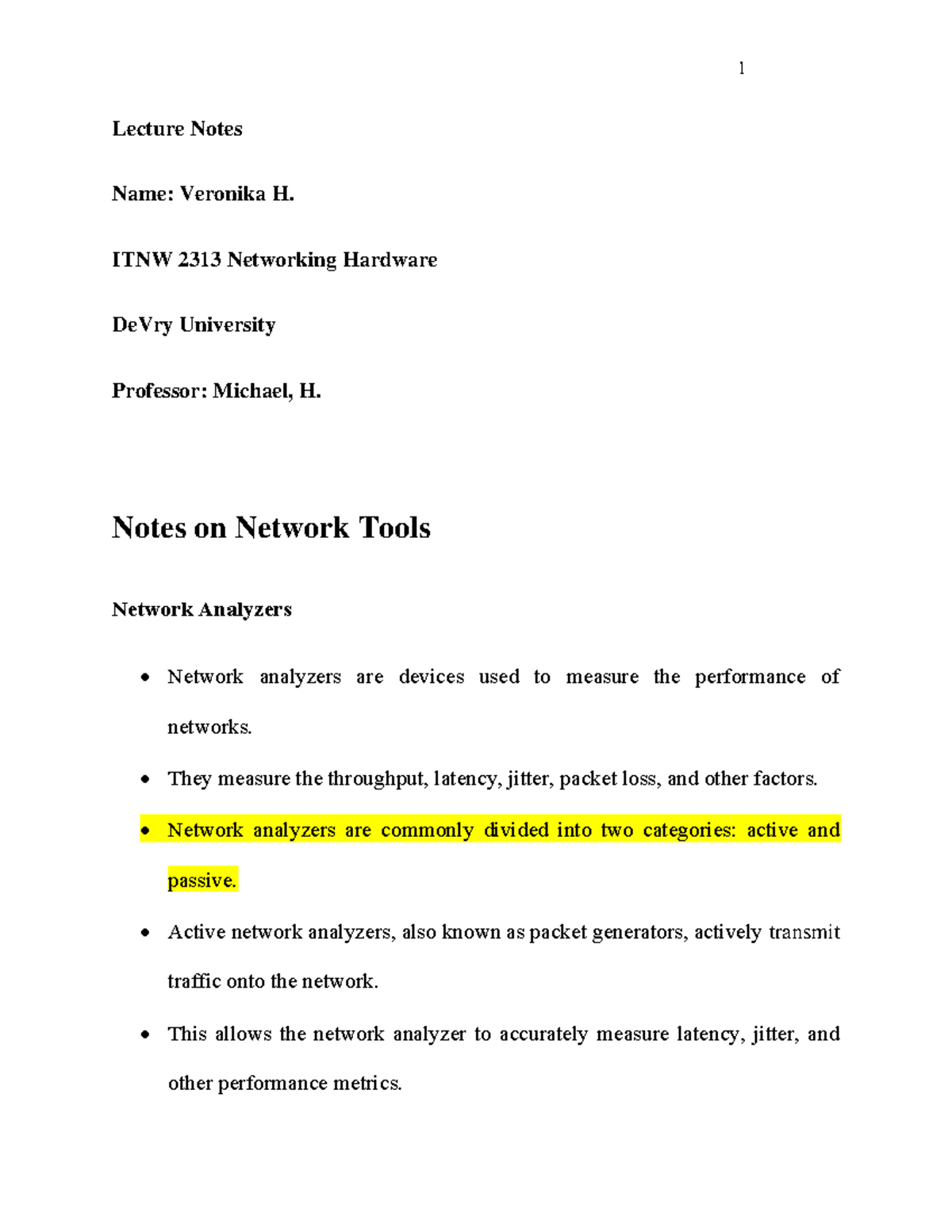 Notes on Network tools - I wrote this using lecture videos, and slides ...
