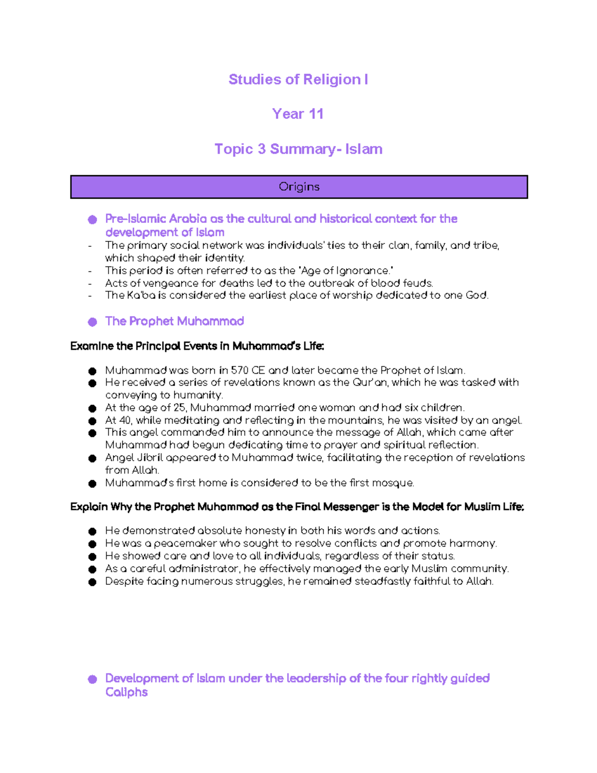 Studies of religion islam summary - Studies of Religion I Year 11 Topic ...
