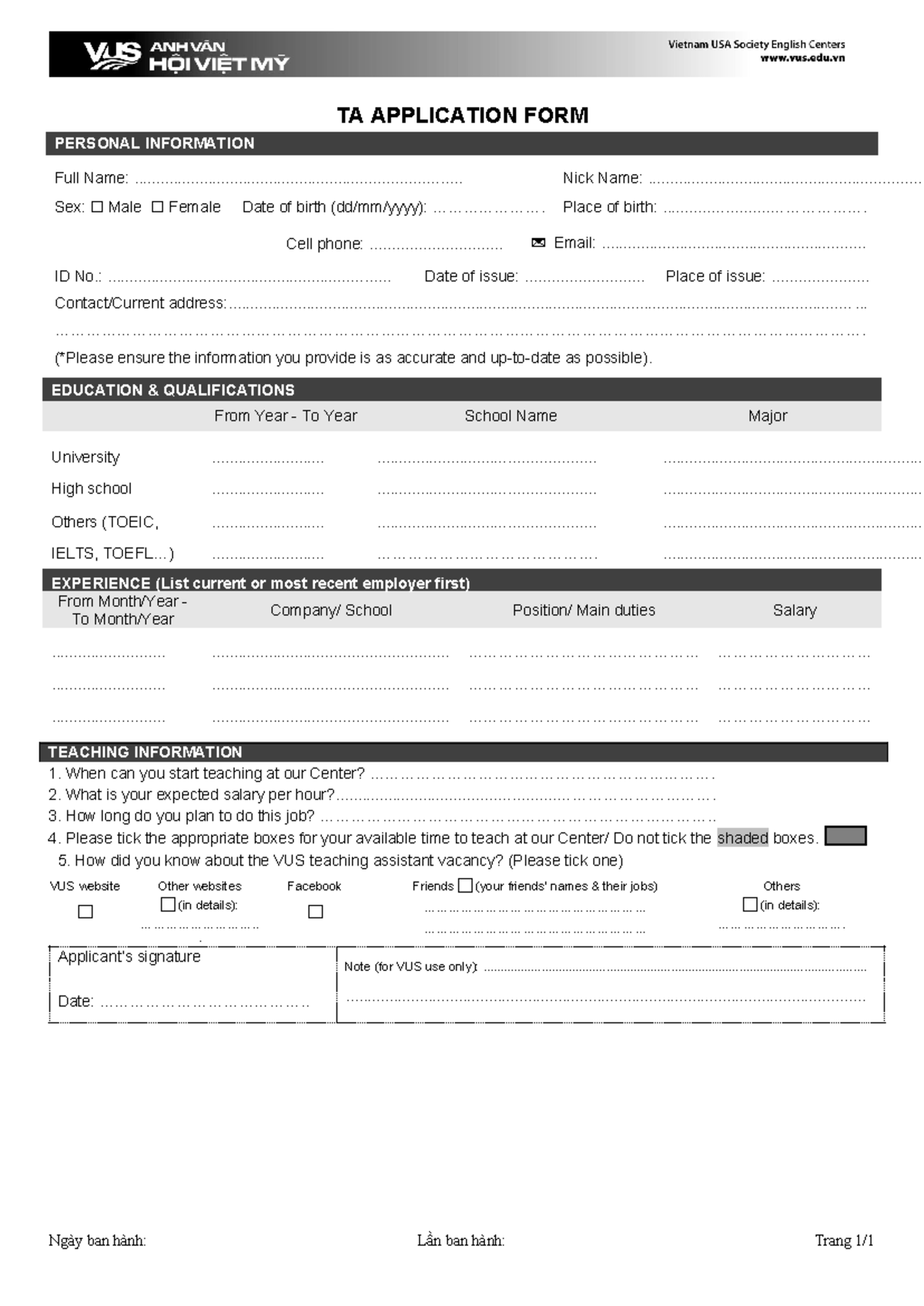 TA Application FORM - asm 1 - TA APPLICATION FORM PERSONAL INFORMATION ...