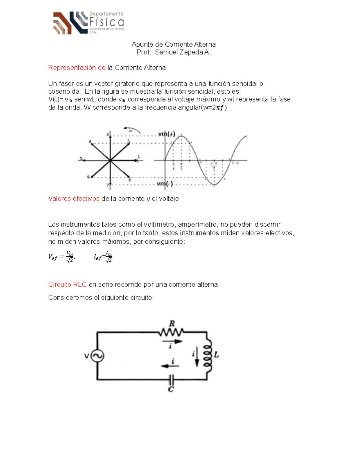 Apunte de Corriente Alterna - : Samuel Zepeda A. Representación de la ...