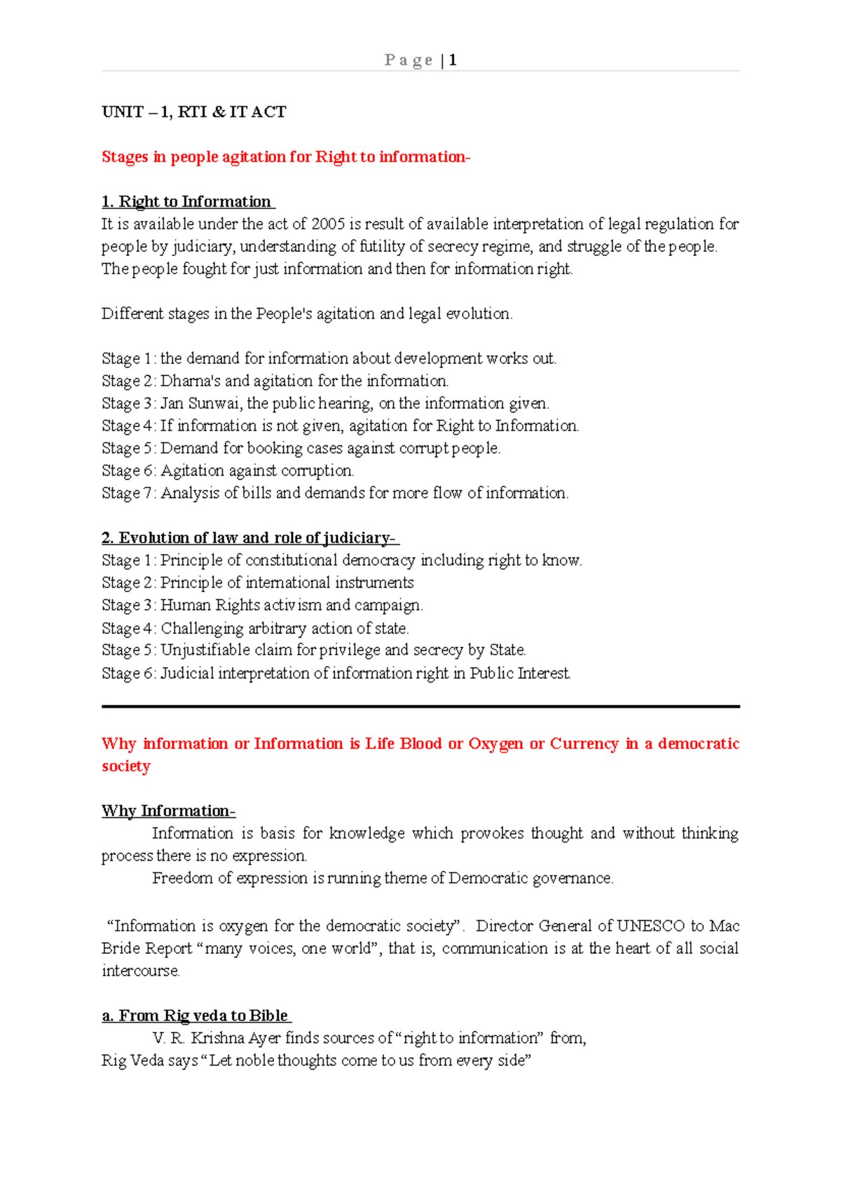 UNIT 1 Right To Info - UNIT – 1, RTI & IT ACT Stages in people ...