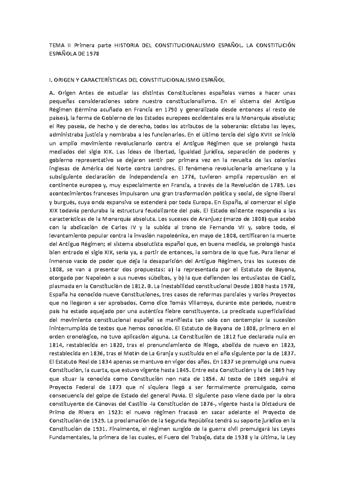 TEMA II Primera parte Historia DEL Constitucionalismo Español - TEMA II Primera parte HISTORIA ...