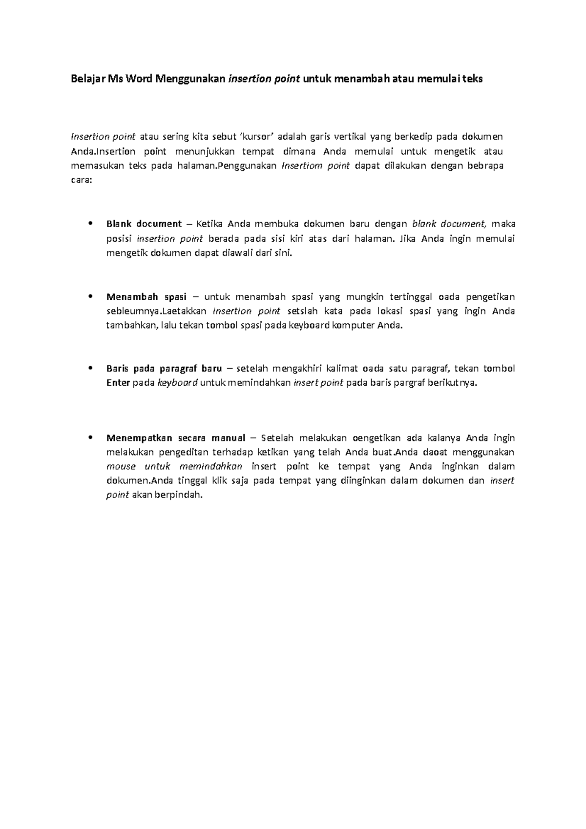 Latihan 1 hal - Belajar Ms Word Menggunakan insertion point untuk ...