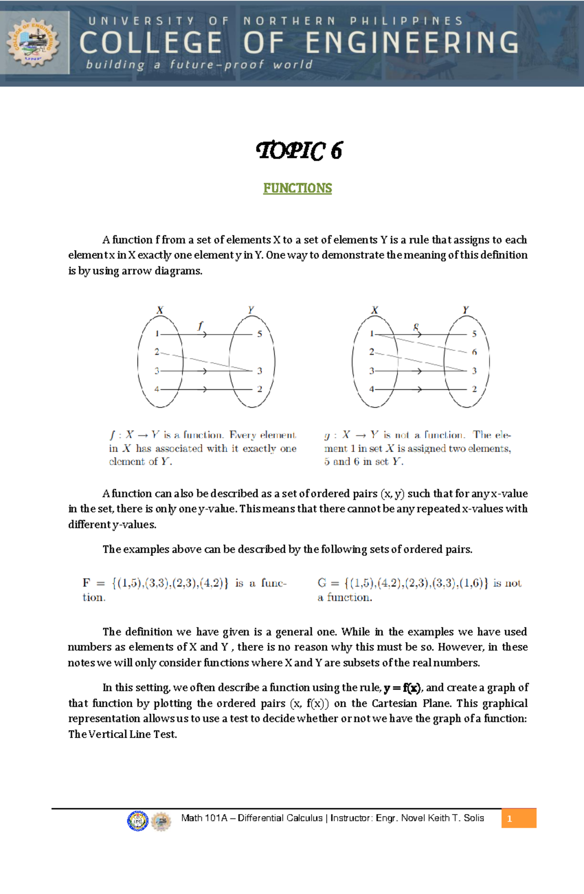 MATH 101A Topic 6 - More info - TOPIC 6 FUNCTIONS A function f from a ...