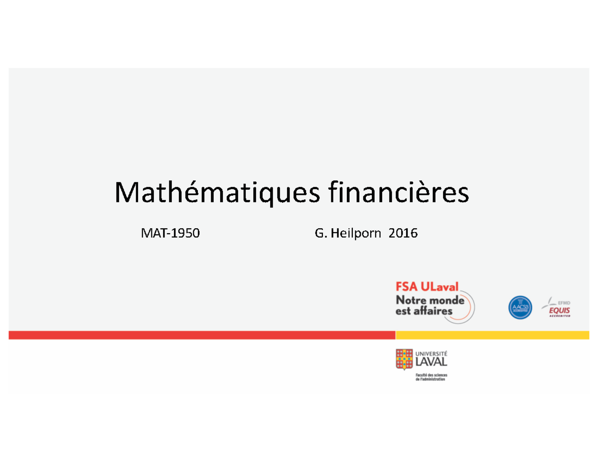 S02 Maths Financieres - Cours 2 - Mathématiques financières Valeur de l ...