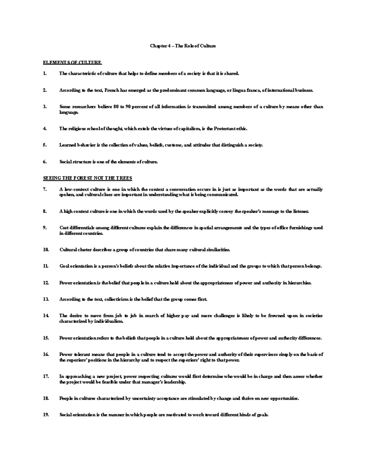 Internatonal Business Chapter 4 – The Role of Culture - Chapter 4 – The ...
