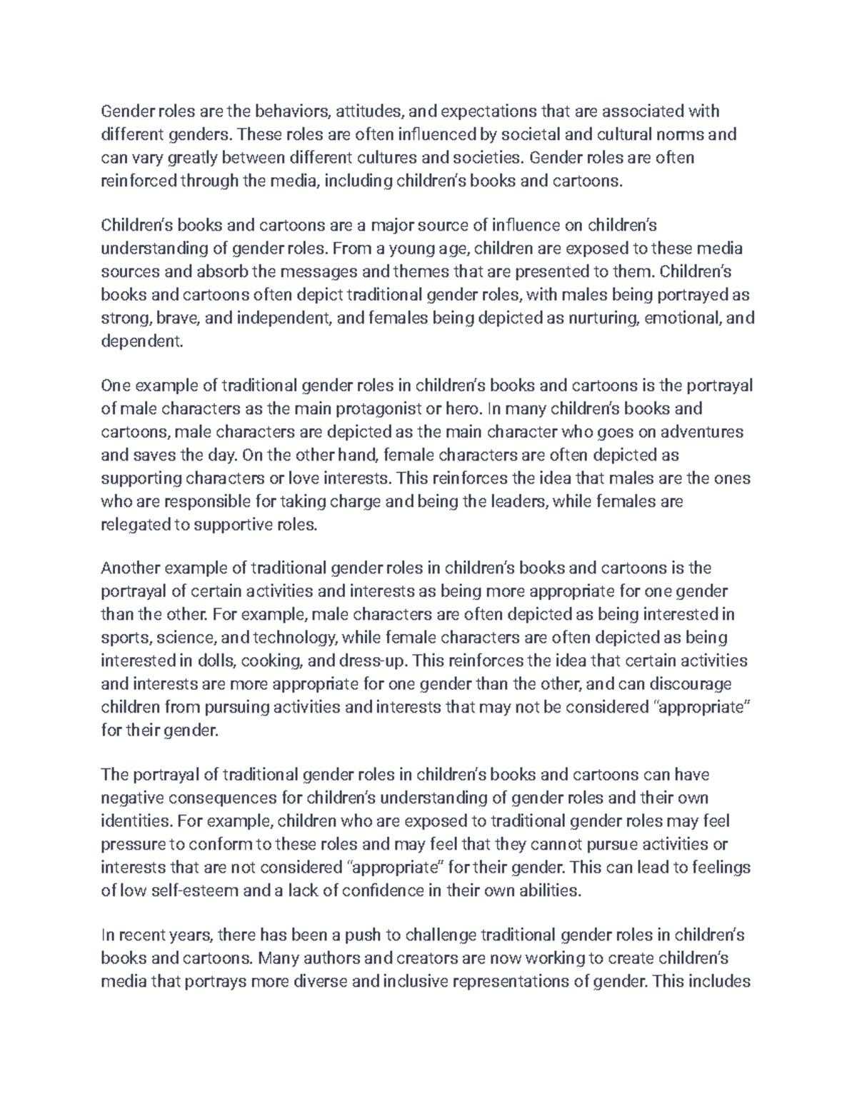 Gender roles in children’s books and cartoons - Gender roles are the ...