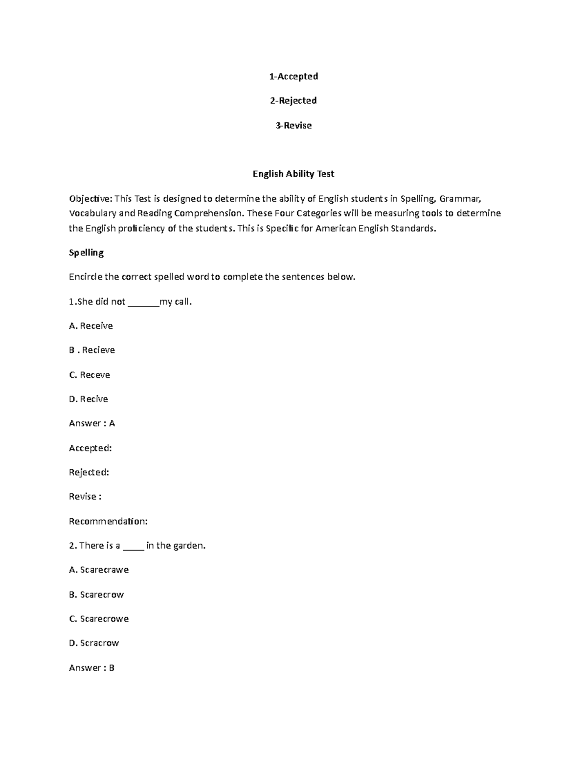 English-Ability-Test. revsion 1 - 1-Accepted 2-Rejected 3-Revise ...