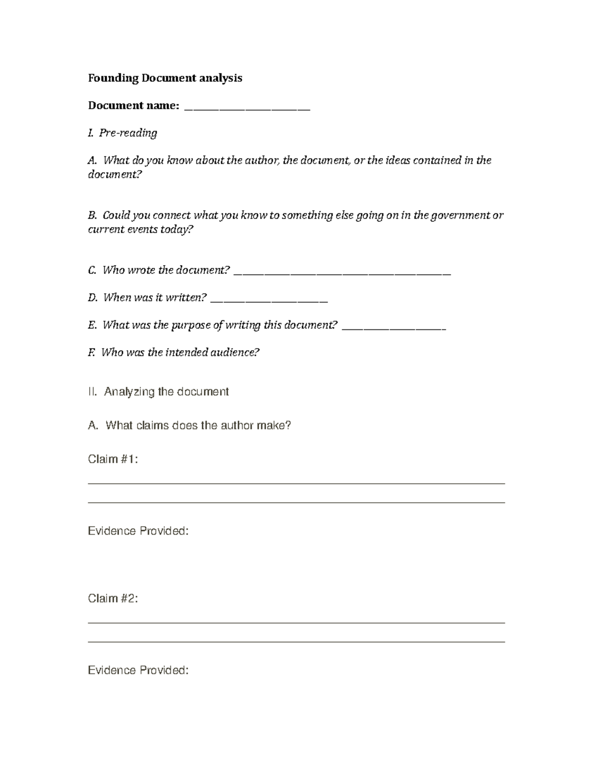 Founding Document analysis - Founding Document analysis Document name