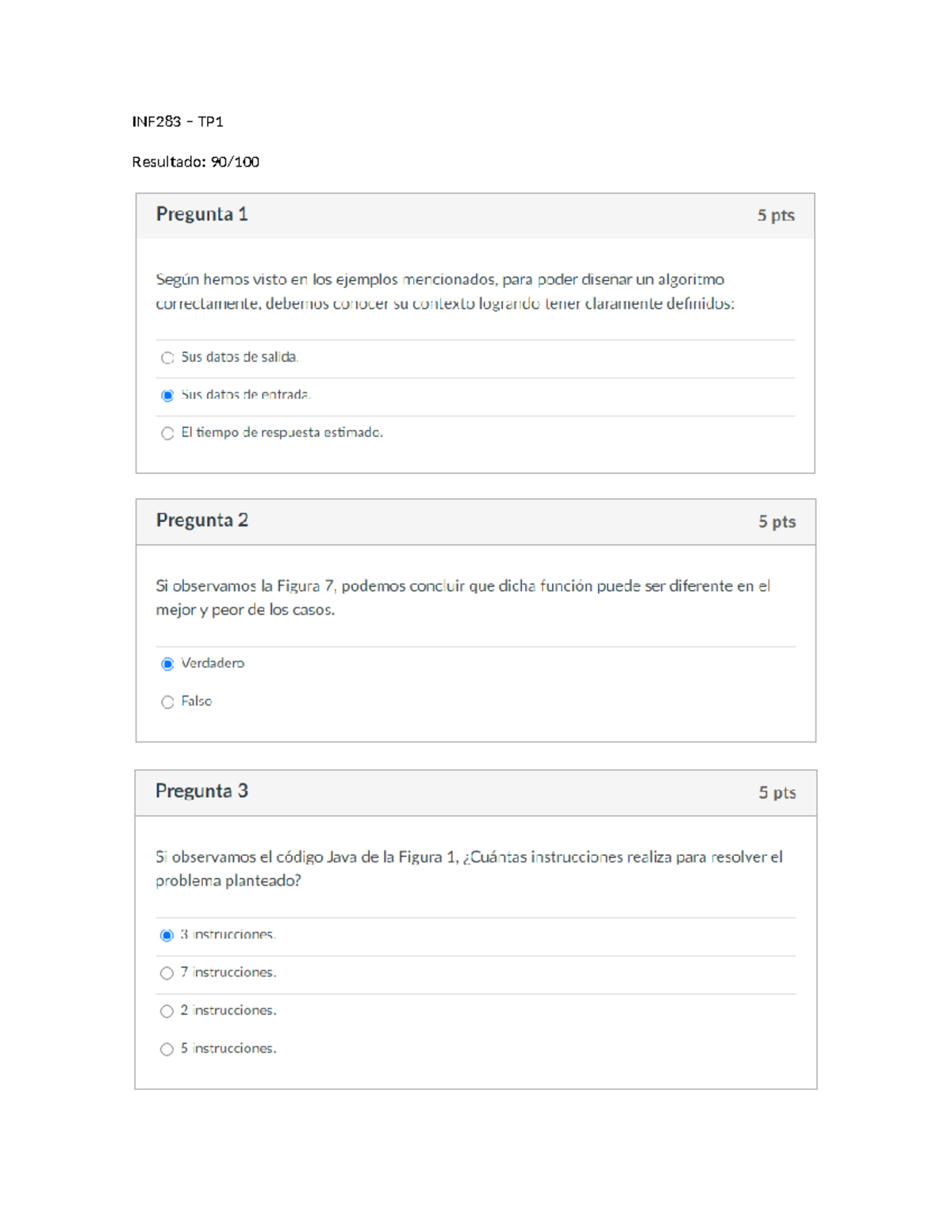 INF283 - TP1 - Algoritmos y Estructuras de Datos I - INF283 – TP Resultado: 90/ - Studocu