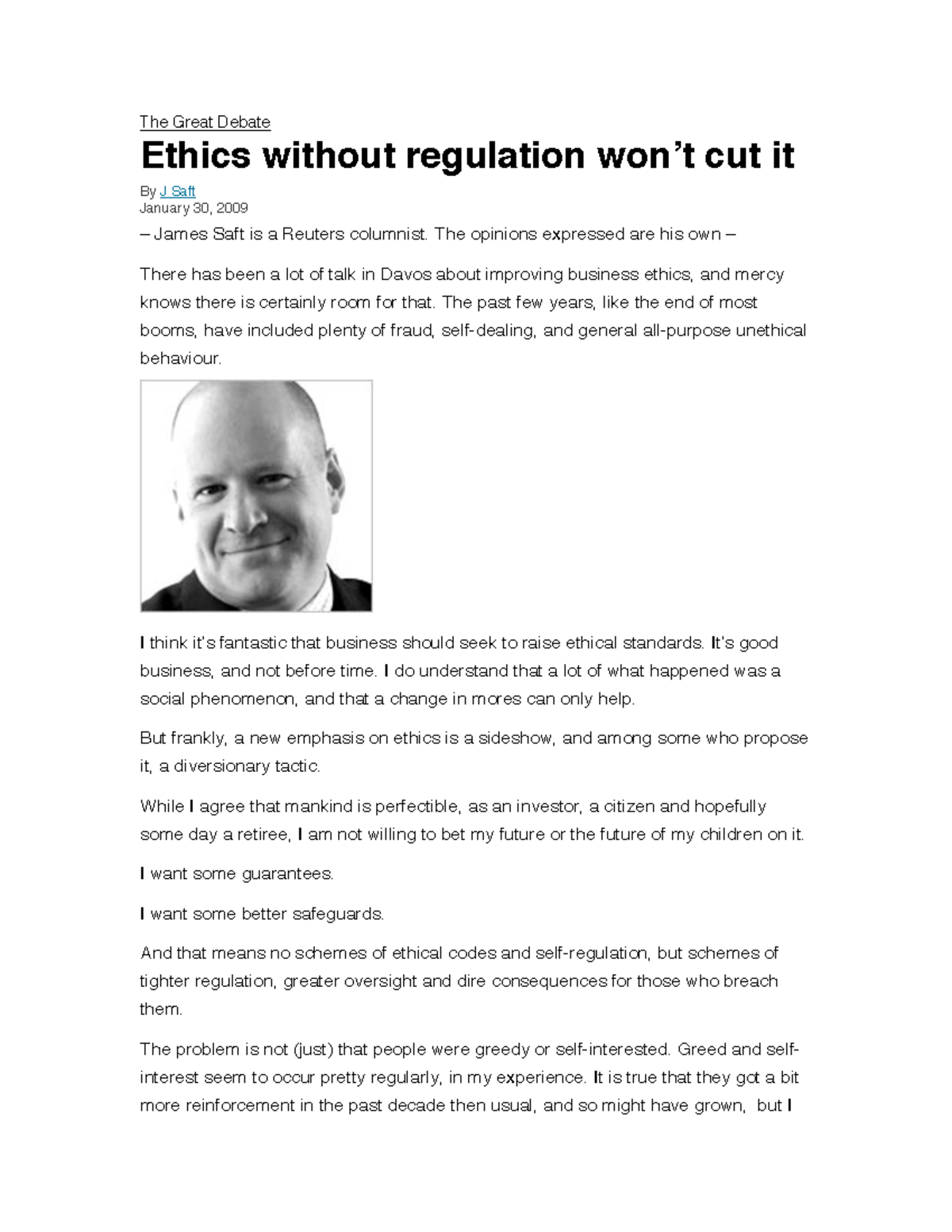 7 Ethics Without Regulation Will Not Cut it - The Great Debate Ethics ...