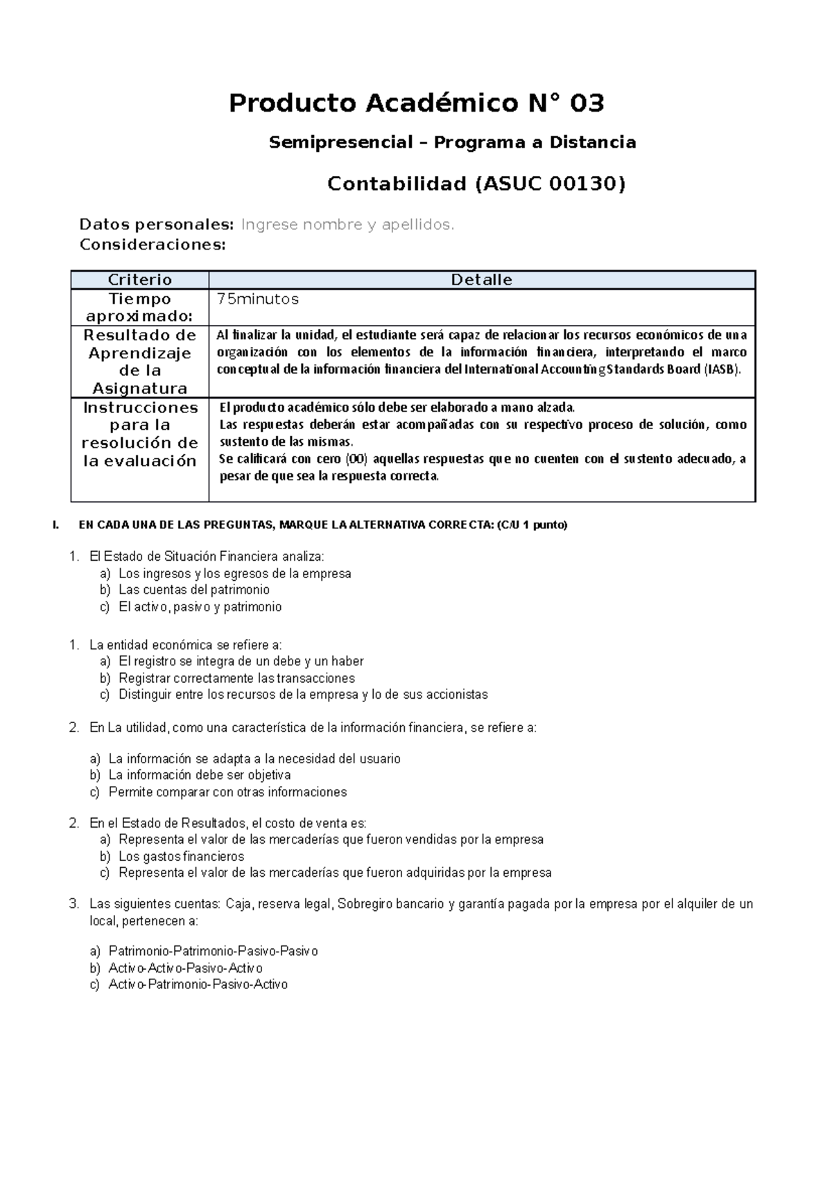 PA 03 - Colaborativo ( Grupal) - Producto Académico N° 03 Semipresencial – Programa a Distancia ...