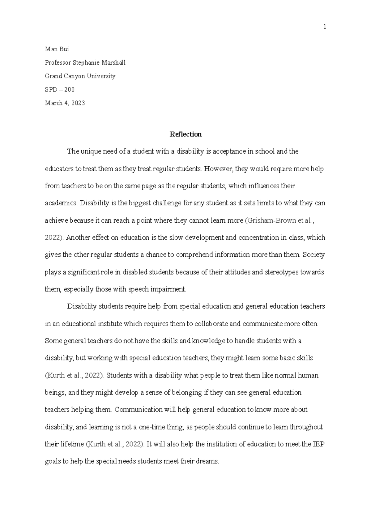 Field Experience B Reflection - 1 Man Bui Professor Stephanie Marshall ...