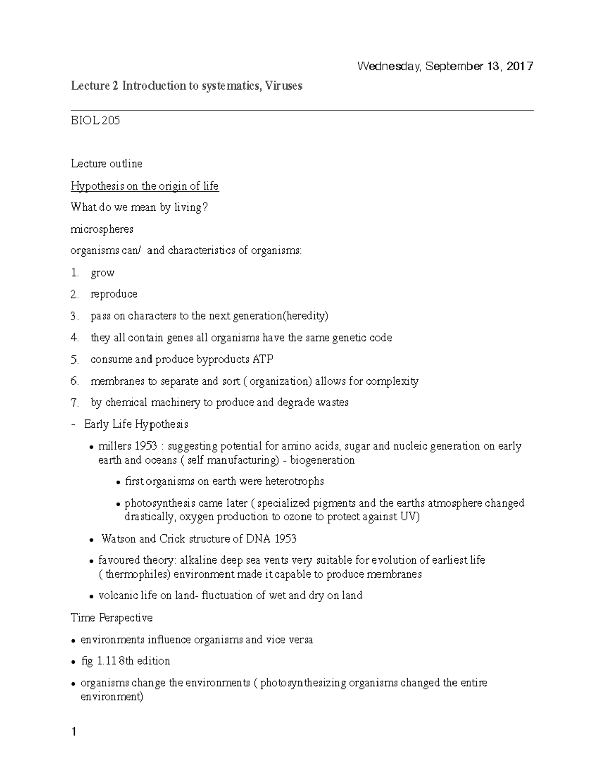 BIOL lecture 2 - Lecture 2 Introduction to systematics, Viruses BIOL 205 Lecture outline ...