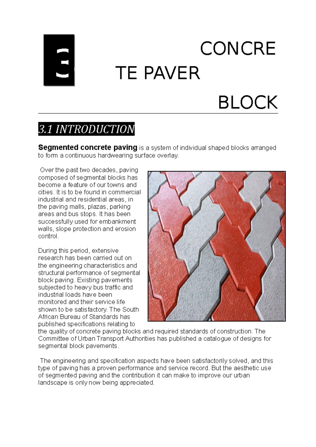 Cmu3 - CMP PPT - CONCRE TE PAVER BLOCK 3 INTRODUCTION Segmented ...