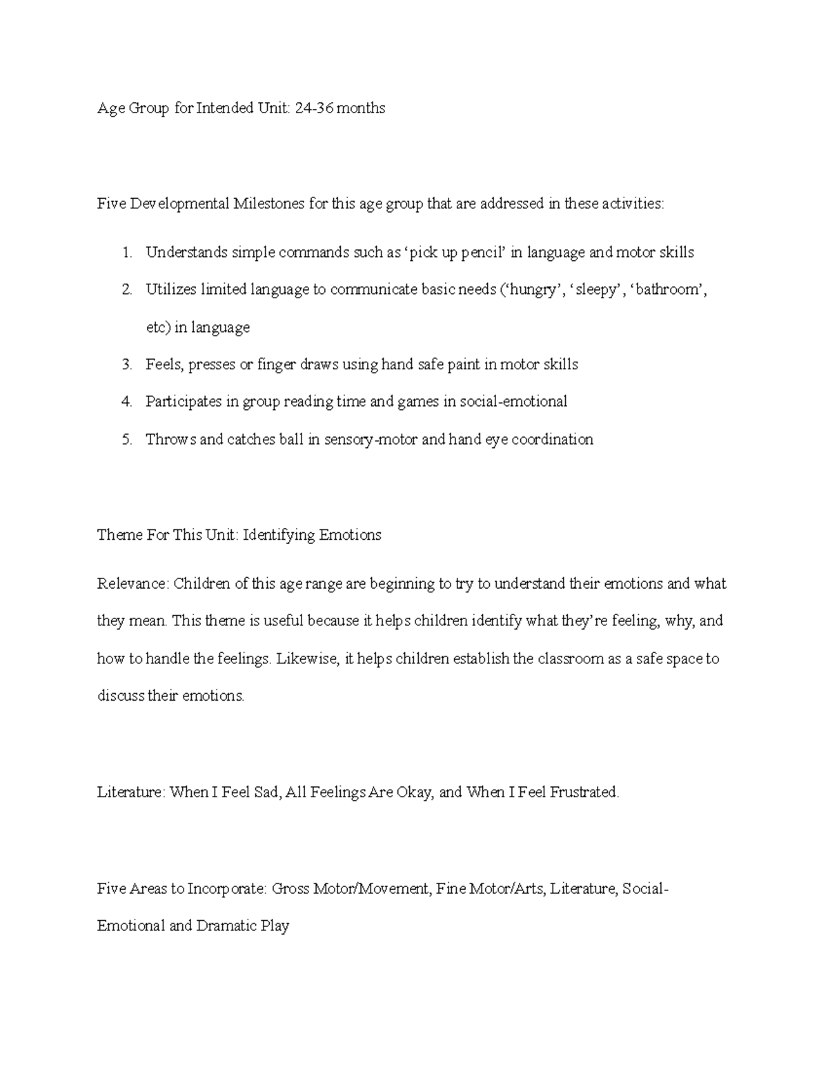 HDFS Big Ideas Project - Age Group for Intended Unit: 24-36 months Five ...