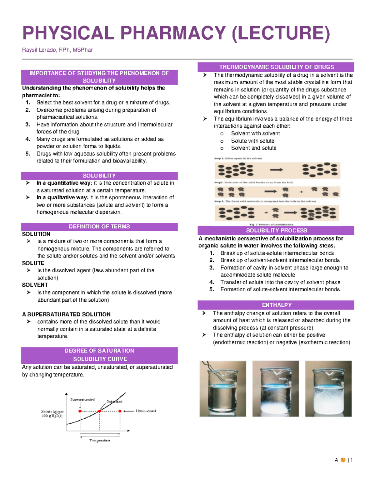Midterm Notes (PHYS. Pharm) - PHYSICAL PHARMACY (LECTURE) Raysil Lerado ...