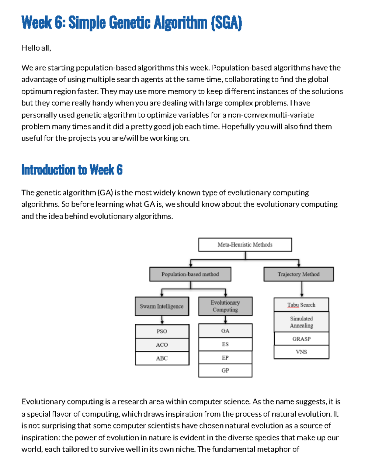 Week 6 Simple Genetic Algorithm - ECE 457A - Week 6: Simple Genetic Algorithm (SGA) Hello all ...