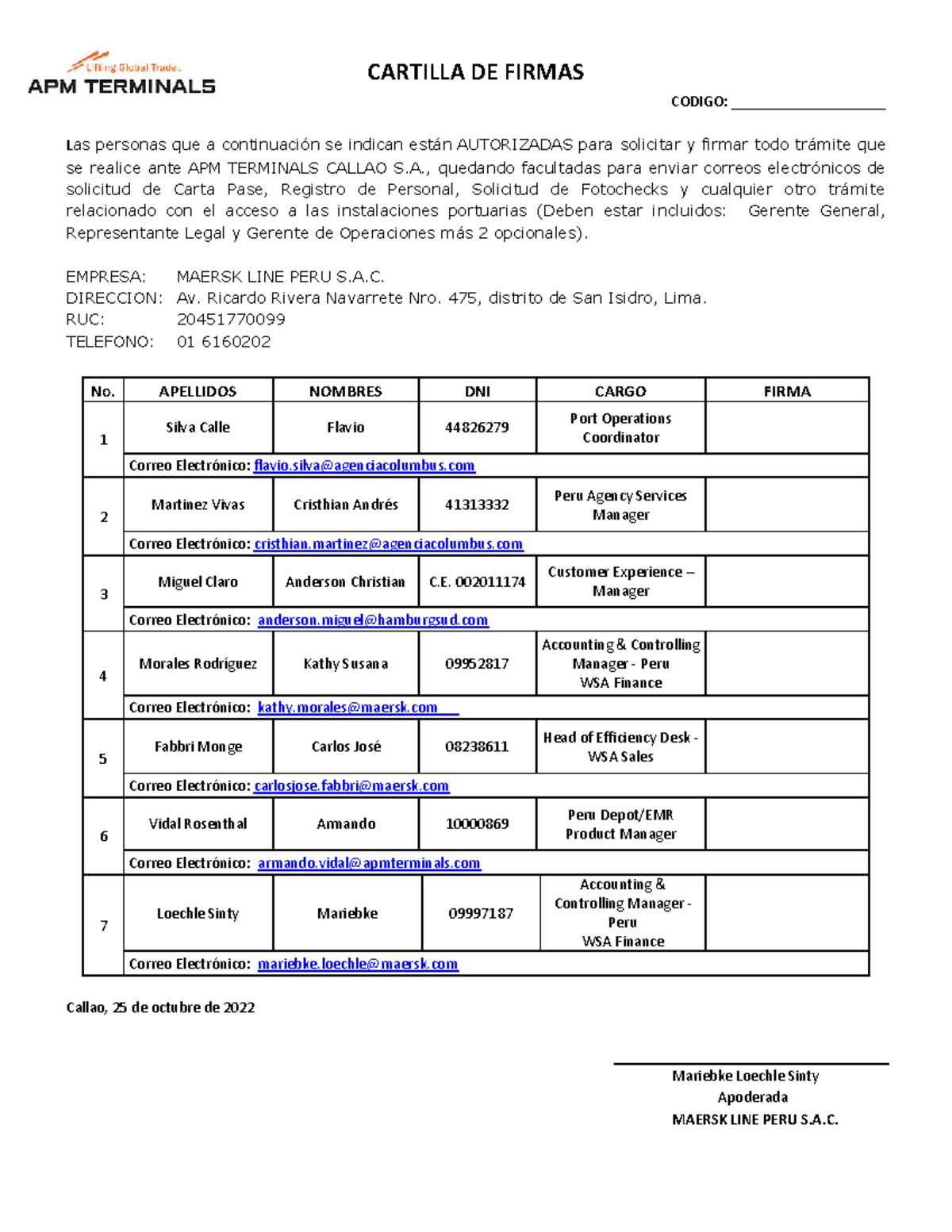 Cartilla DE Firmas Formato - CARTILLA DE FIRMAS CODIGO ...
