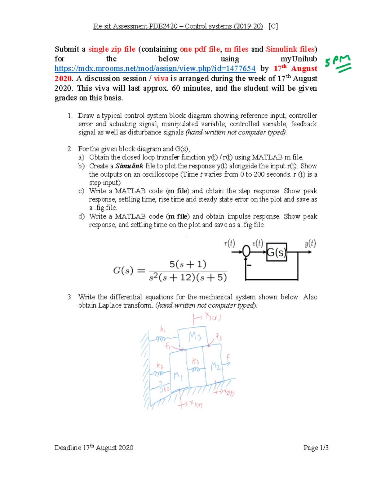 Re-sit Assessment PDE2420 – Control systems (2019-20) - mrooms/mod ...