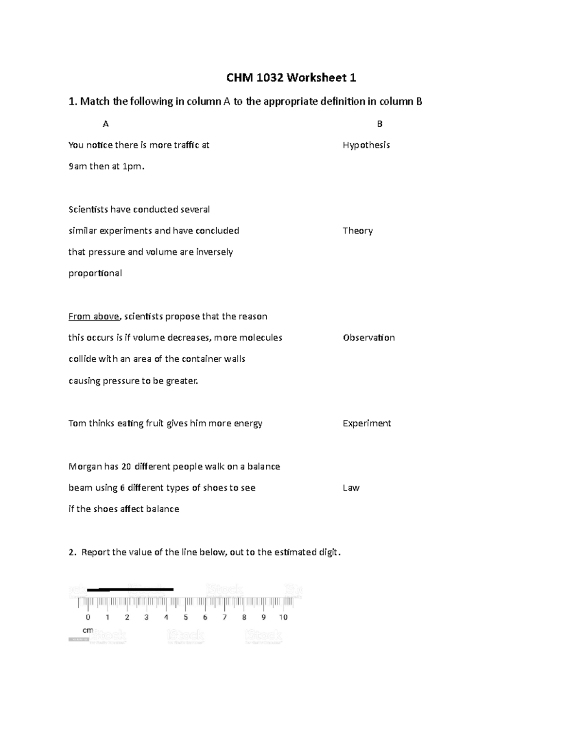 CHM 1032 Worksheet 1 - CHM 1032 Worksheet 1 1. Match the following in ...