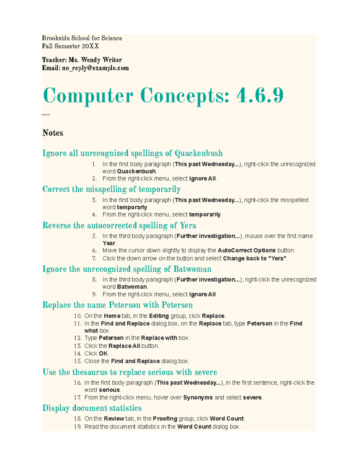 Computer Concepts 4.6.9 - Brookside School for Science Fall Semester ...