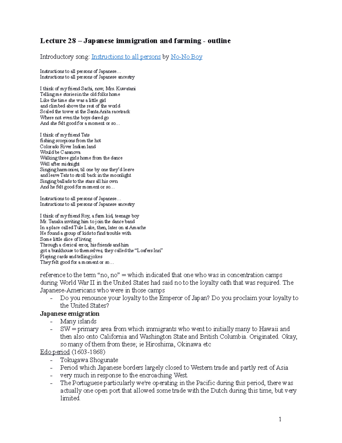 Lecture 28 Japanese immigration and farming - Lecture 28 – Japanese immigration and farming ...