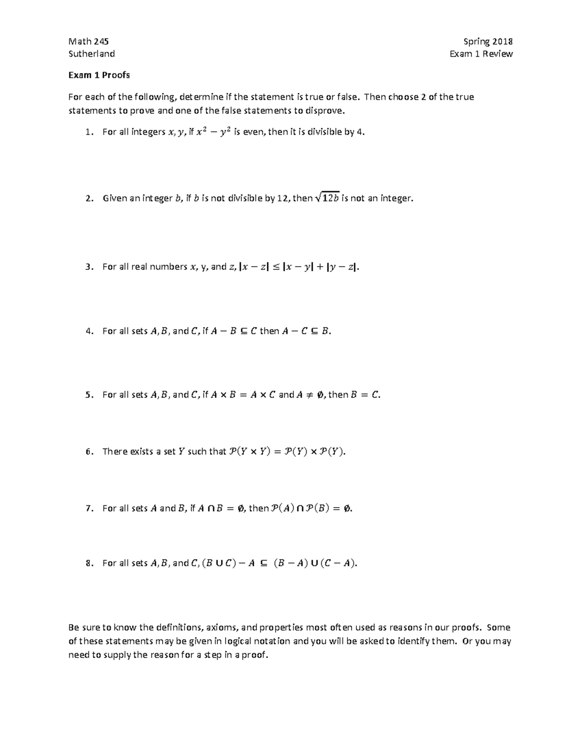 Practice Exam 1 problems - Math 245 Spring 2018 Sutherland Exam 1 ...