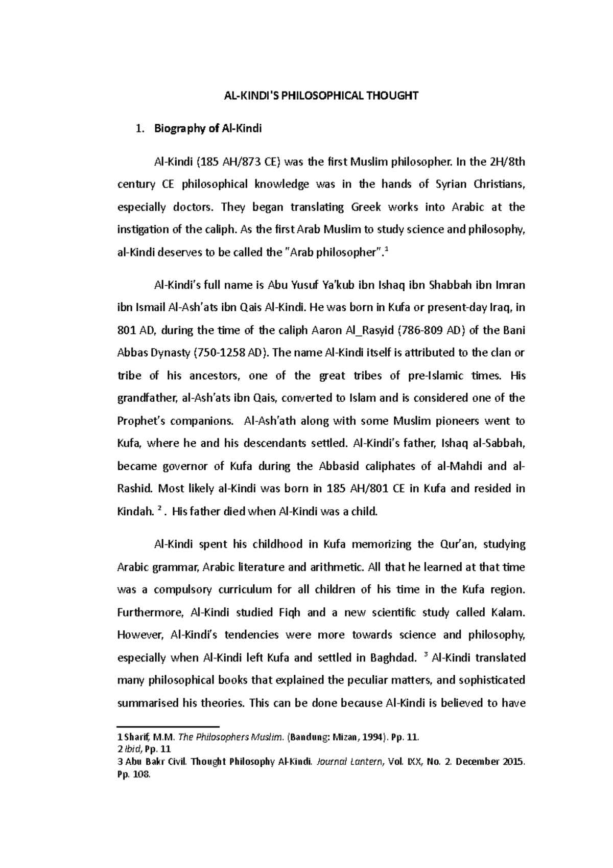 AL kindi - AL-KINDI'S PHILOSOPHICAL THOUGHT Biography of Al-Kindi Al ...