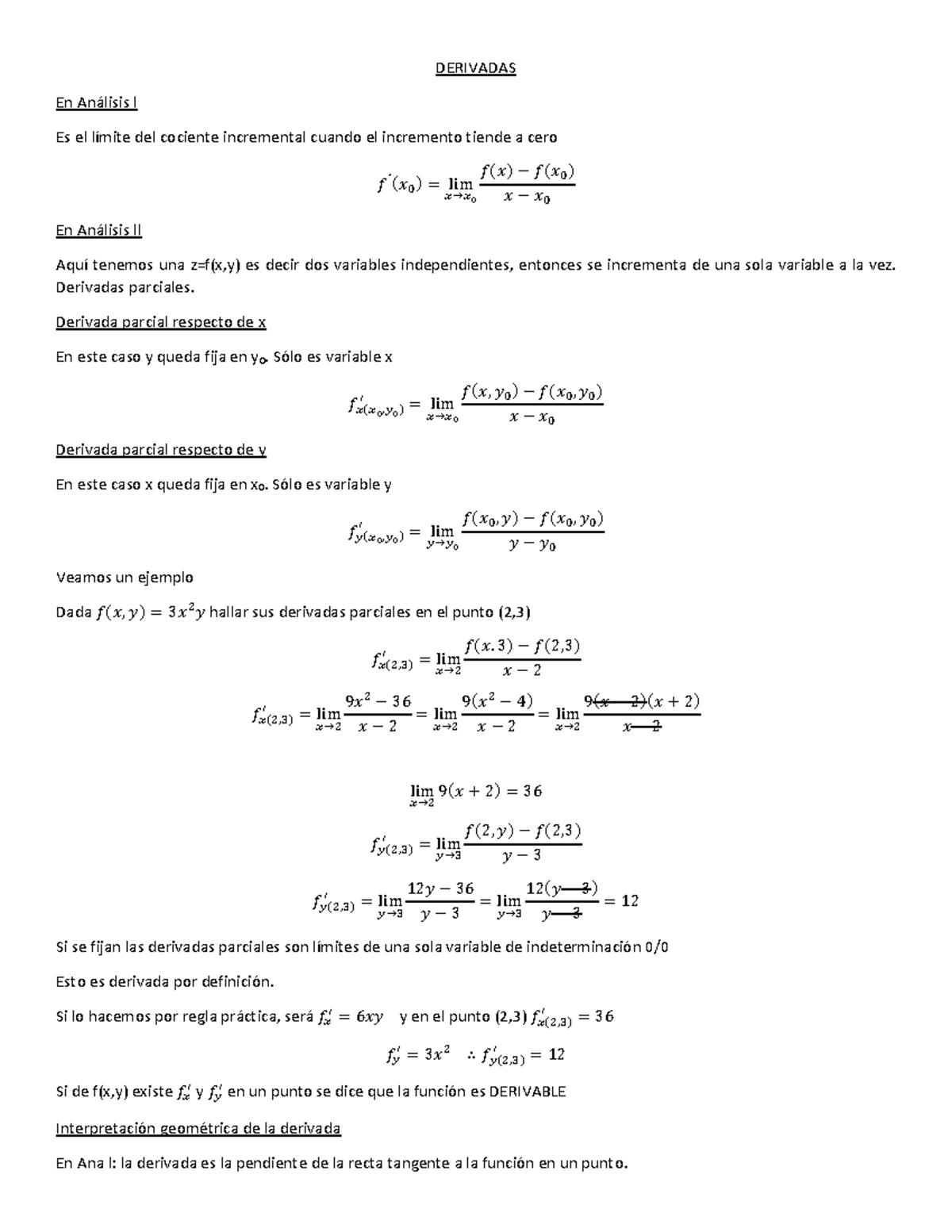 Derivadas - DERIVADAS En Análisis l Es el límite del cociente ...