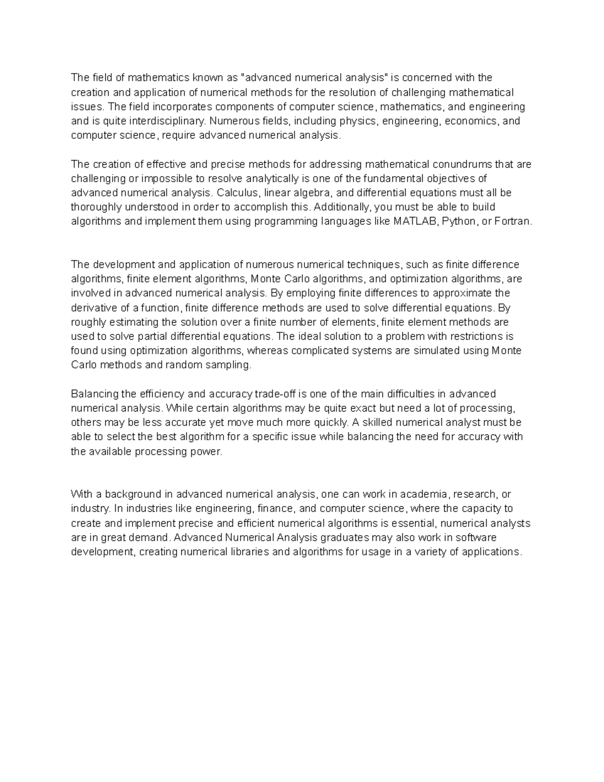 Notes On Advanced Numerical Analysis The Field Of Mathematics Known As Advanced Numerical