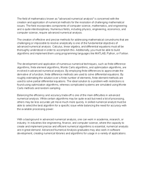 Notes on Advanced Numerical Analysis - The field of mathematics known ...