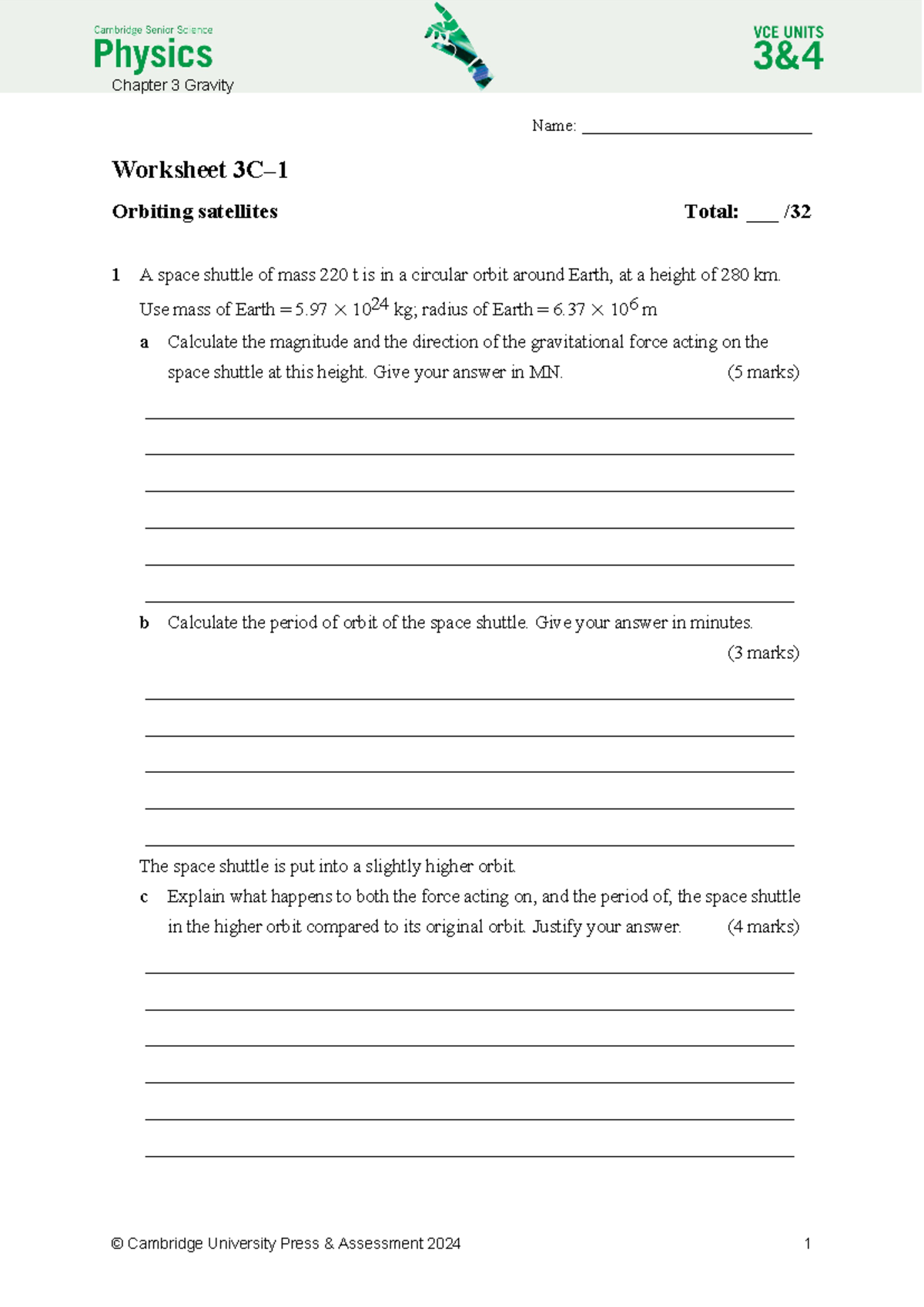 Worksheet 3C 1 Orbiting satellites - Name ...