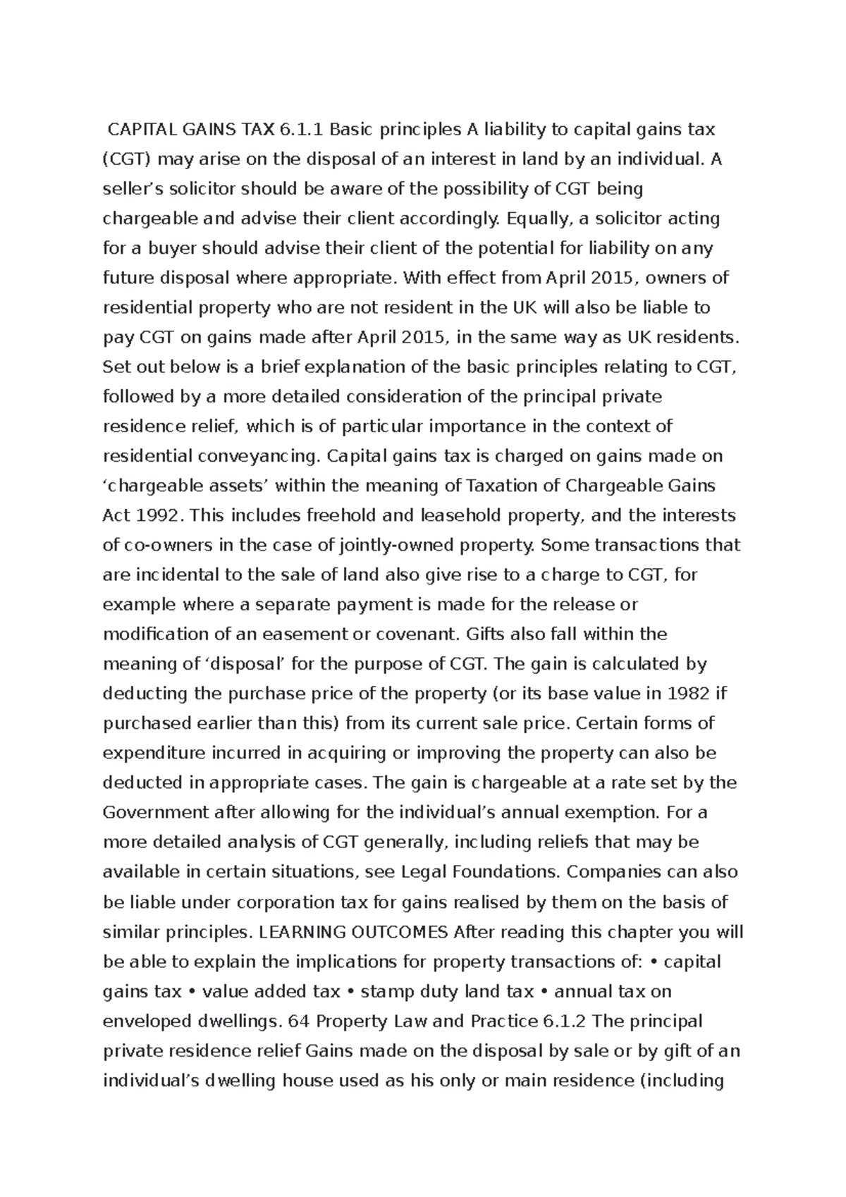 Chapter 1 - Real Estate - CAPITAL GAINS TAX 6.1 Basic principles A ...