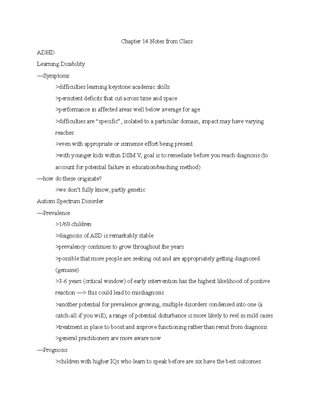 Ch. 14 Notes - Chapter 14 Notes from Class ADHD Learning Disability ...