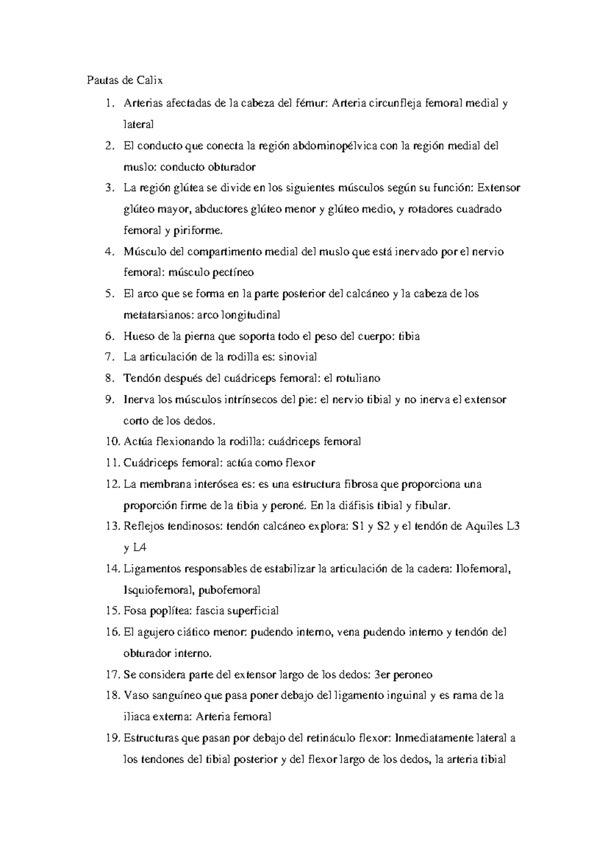 Anatomía miembro inferior - Pautas de Calix 1. Arterias afectadas de la ...