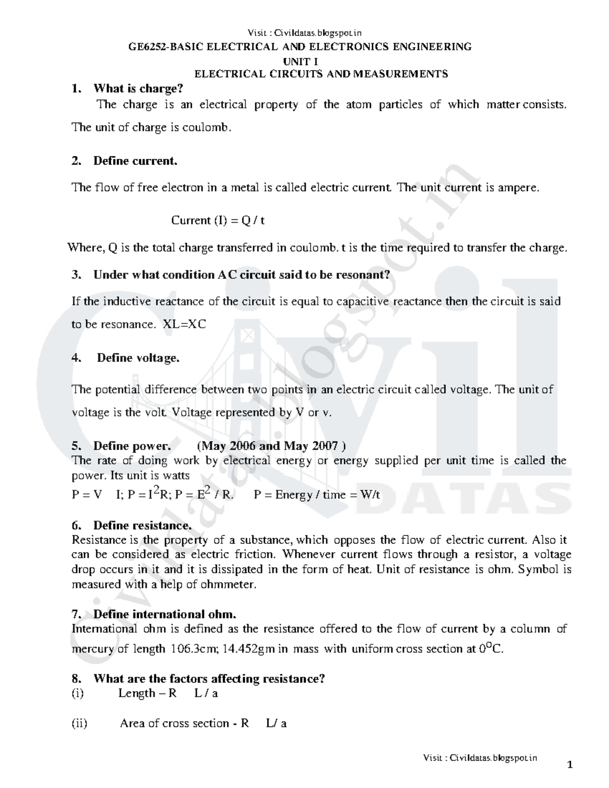 BEEE NOTES-IMPORTANT QUESTIONS AND ANSWERS - B.tech civil engineering ...