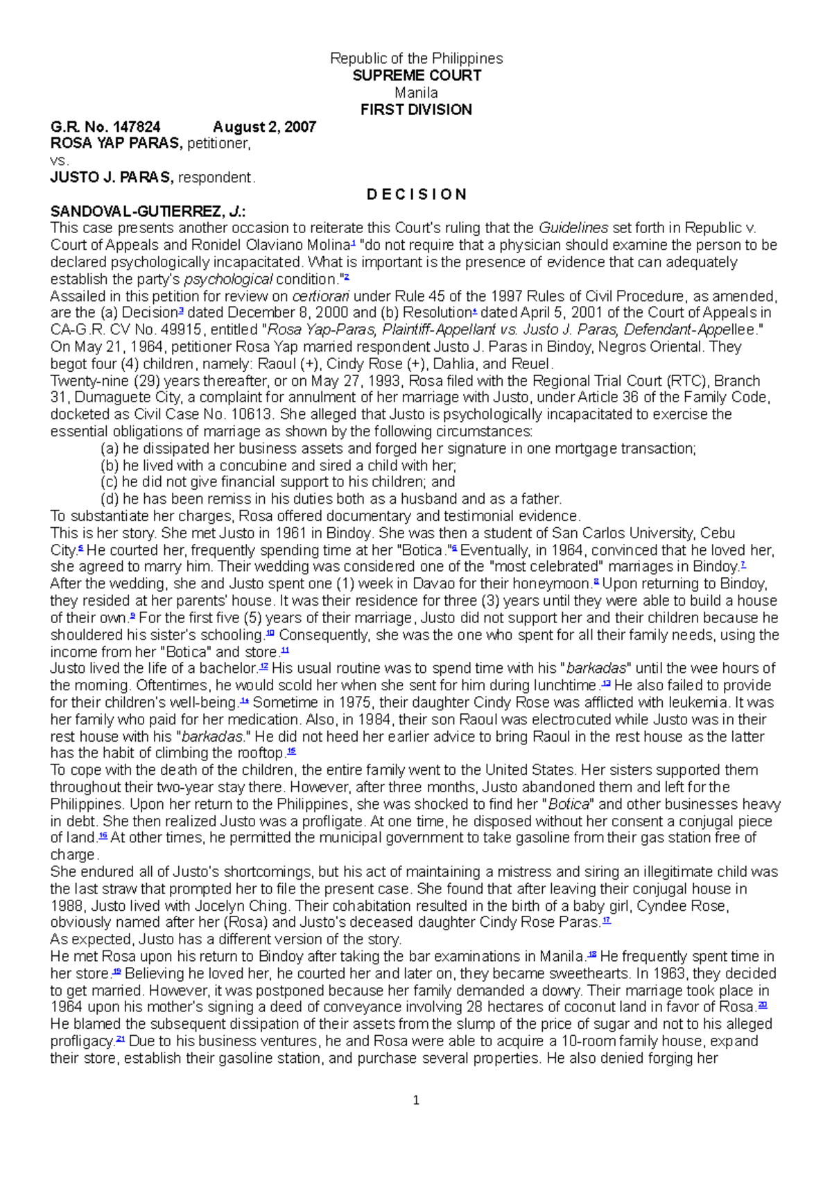 Paras v paras - CASE DIGEST - Republic of the Philippines SUPREME COURT ...