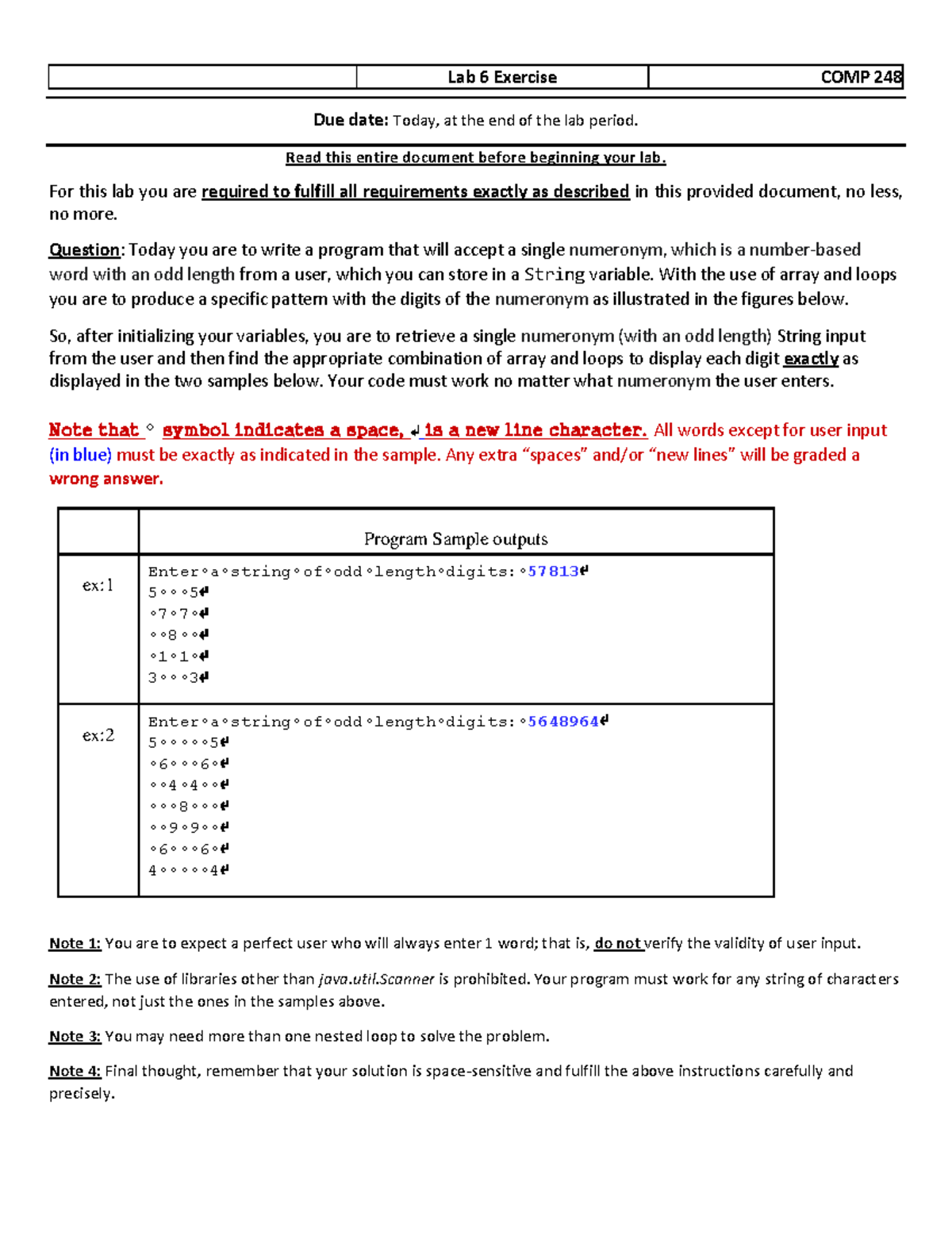 Prob-248 L6 - lab question - Lab 6 Exercise COMP 248 Due date: Today, at the end of the lab ...