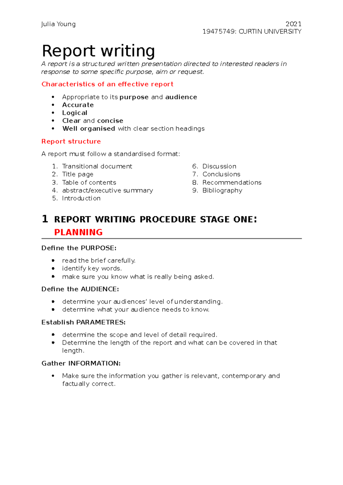 Report writing blah - Julia Young 2021 19475749: CURTIN UNIVERSITY ...