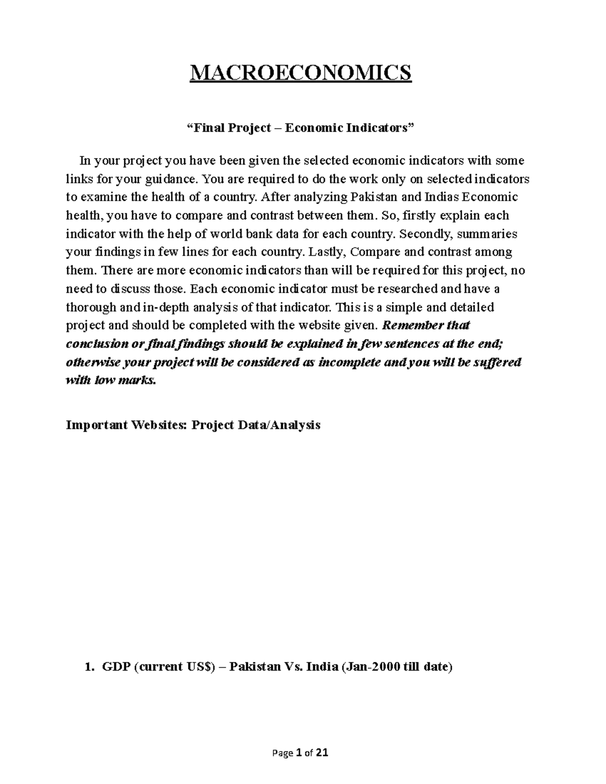 Macro pro - ........ - MACROECONOMICS “Final Project – Economic ...