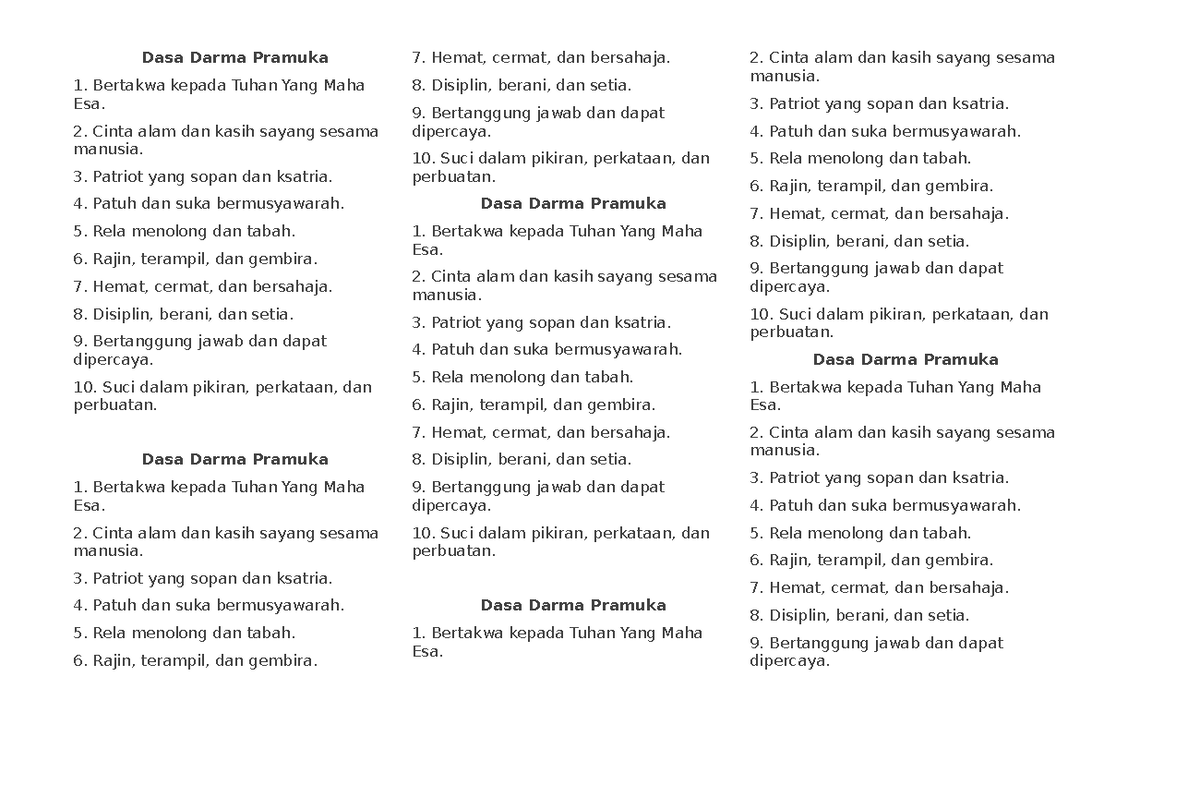 Dasa Darma Pramuka - Dasa Darma Pramuka Bertakwa kepada Tuhan Yang Maha ...